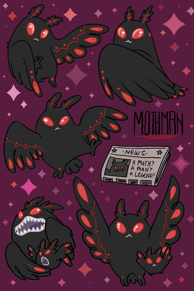 Mothman print and sticker set – Fairylogue Press
